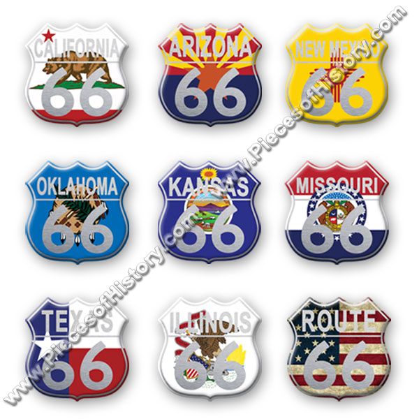Route 66 :: Route 66 Pins (screen printed) :: Route 66 Flag Pin Set ...
