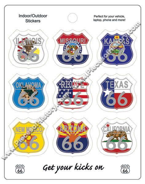 Route 66 :: Route 66 Stickers :: Route 66 State Flag Sticker Sheet