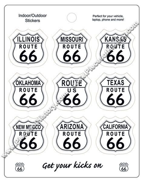 Route 66 :: Route 66 Stickers :: Route 66 State Shield Sticker Sheet