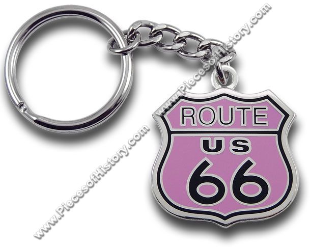 Route 66 :: Route 66 Key Rings :: Route 66 Key Chain - Pink Shield