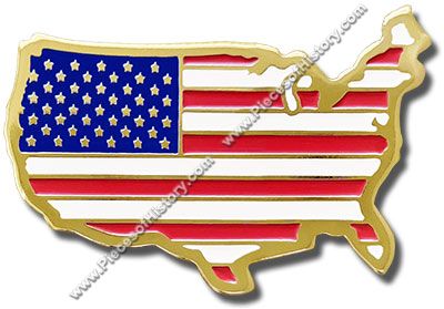 Military Hat Pins :: Miscellaneous Military Hat Pins :: USA Map with Flag
