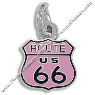Route 66 :: Route 66 Jewelry :: Route 66 Charm - Pink & Black Shield Silver