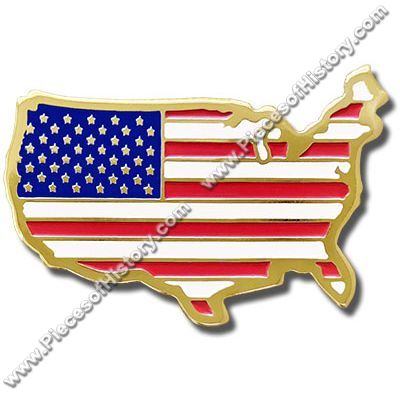 Military Hat Pins :: Miscellaneous Military Hat Pins :: USA Map with Flag