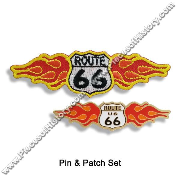 Route 66 :: Route 66 Patches :: Route 66 Flame Wings Pin & Patch Set
