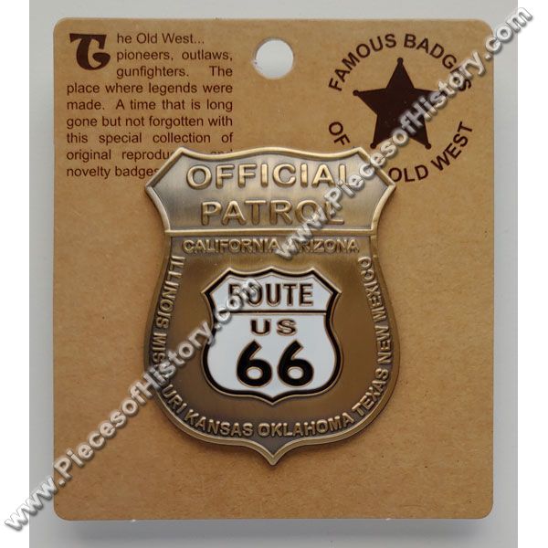 Western Badges :: Novelty Badges :: Route 66 Official Patrol Badge - Brass